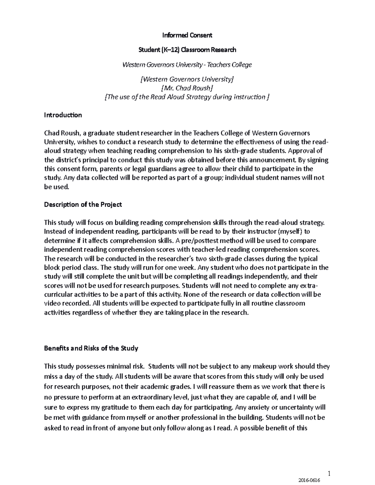 Informed Consent Template Children Task 2 - Informed Consent Student (K ...