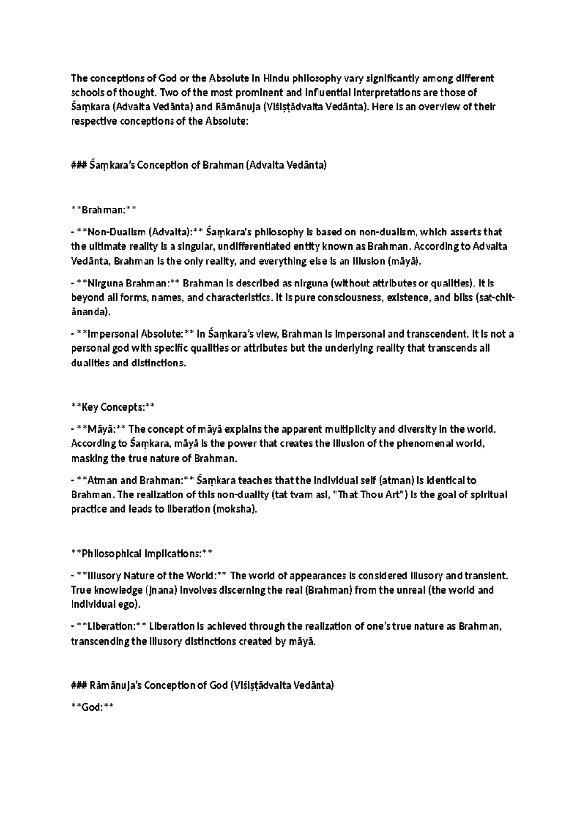 The conceptions of God or the Absolute - Two of the most prominent and ...