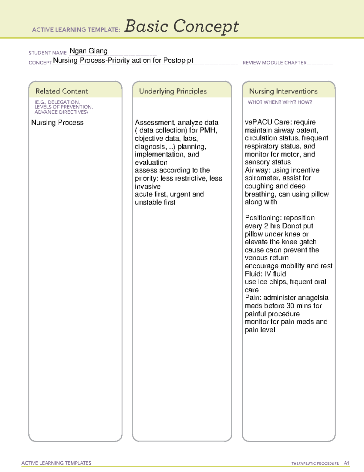 Pacu care - medss - nurs144 - ACTIVE LEARNING TEMPLATES TherapeuTic ...