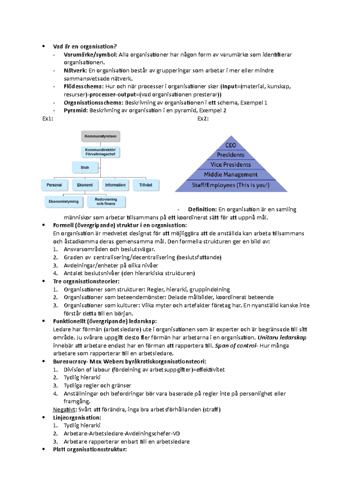 Sammanfattning organisation Punktform - Vad är en organisation ...