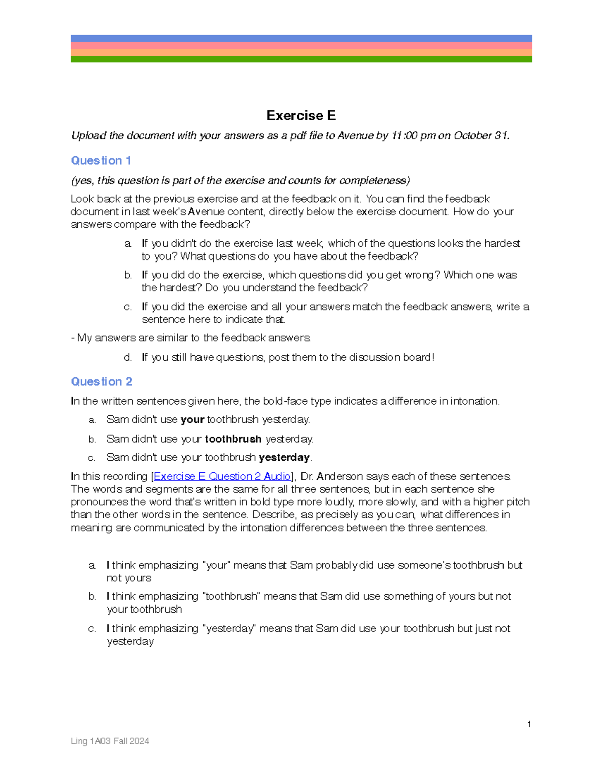 Exercise E Fall2024 - assignment - Exercise E Upload the document with ...
