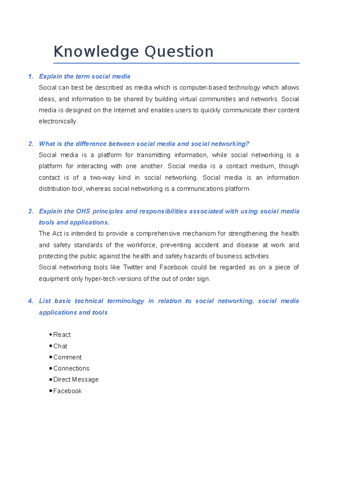 Knowledge Questions- Ictweb 201 - Knowledge Question Explain the term ...