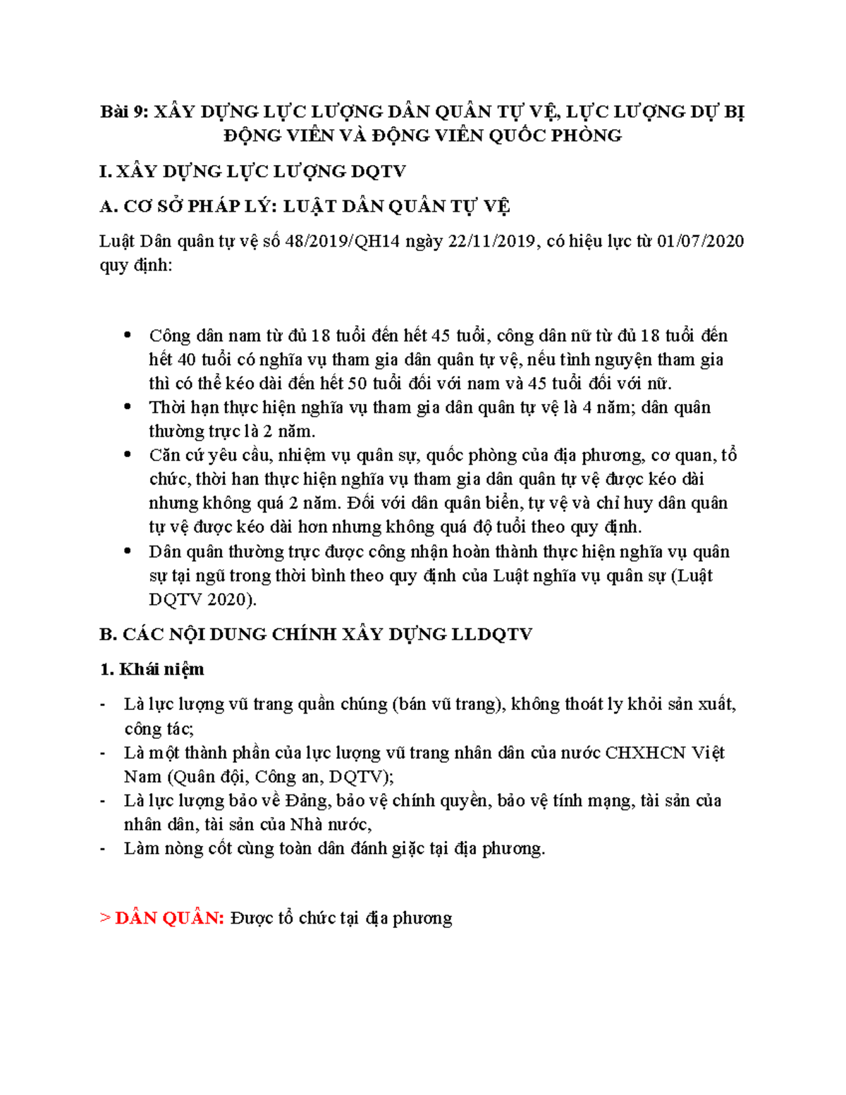 Bài 9 qp1 - qp1 - Bài 9: XÂY DỰNG LỰC LƯỢNG DÂN QUÂN TỰ VỆ, LỰC LƯỢNG ...