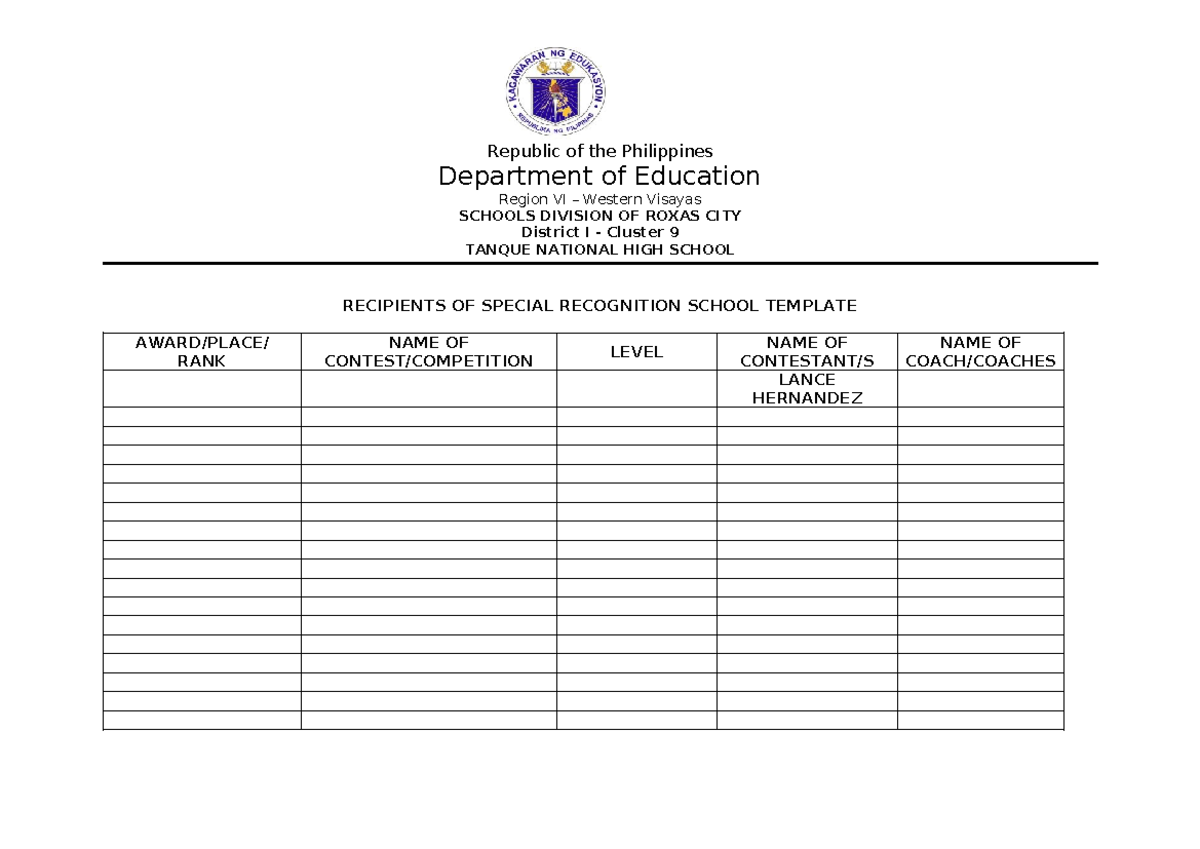 Template-Special-Recognitions - Tle-acp 9 - Republic of the Philippines ...