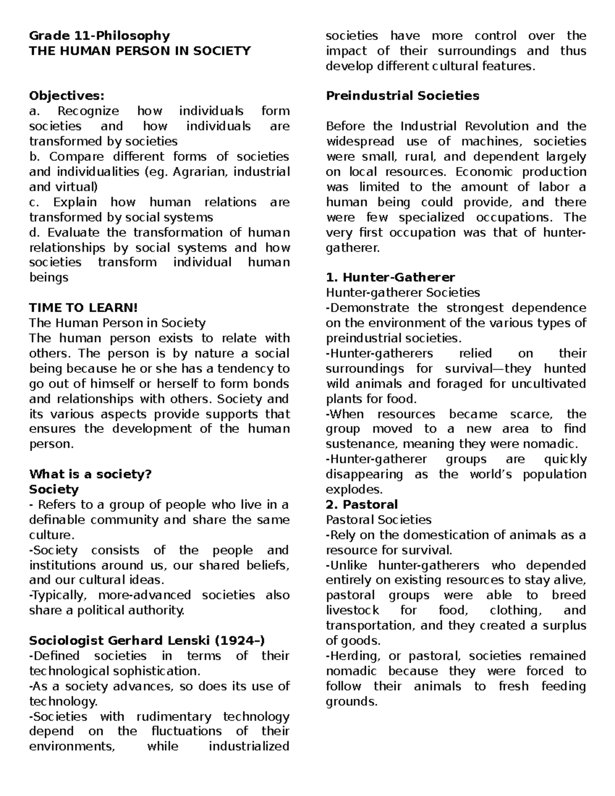 Grade 11 - SHS - Grade 11-Philosophy THE HUMAN PERSON IN SOCIETY ...