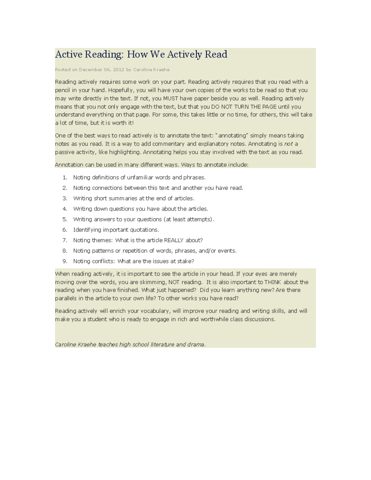 Active Reading Handout - Active Reading: How We Actively Read Posted on ...