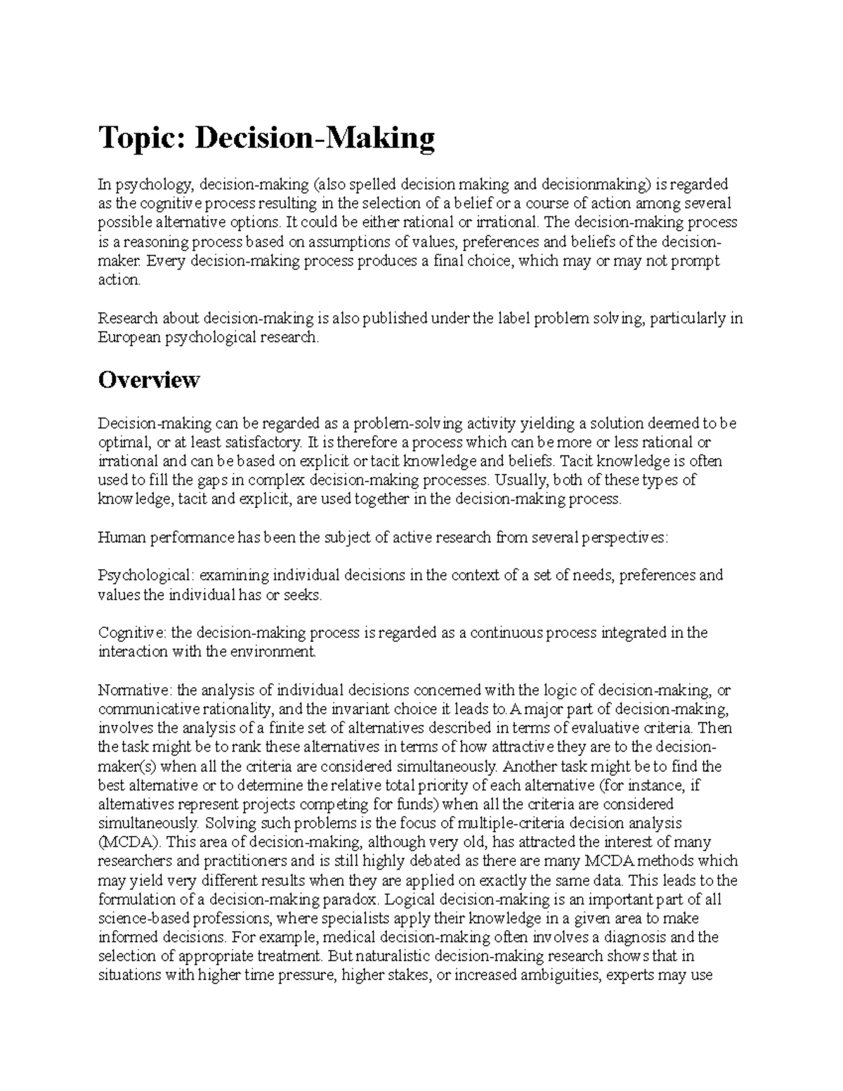 Decision-Making - Lecture notes in English (organizational behaviour ...