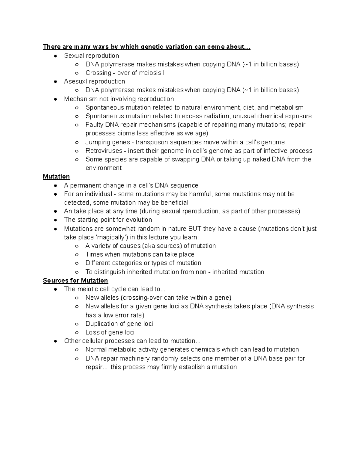 Genetic Variation and Mutation - There are many ways by which genetic ...