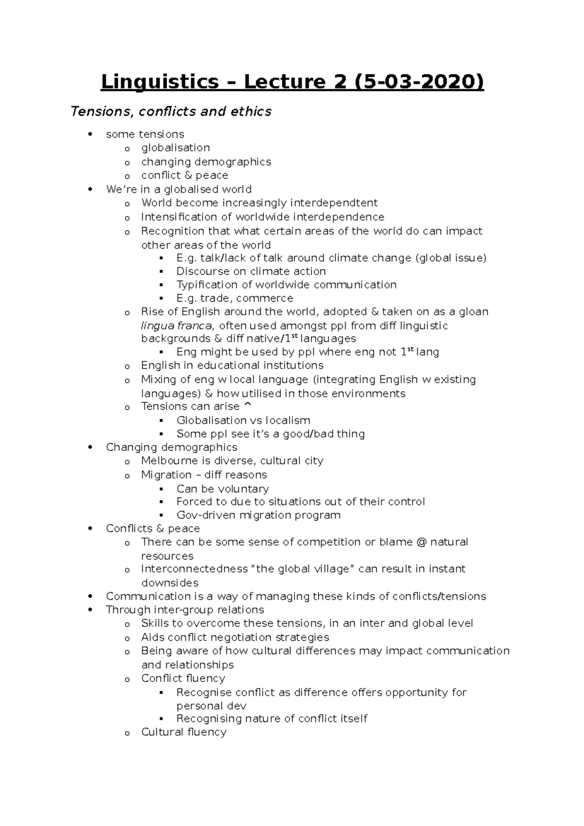 Linguistics – Lecture 2 (5-03-2020) - Linguistics – Lecture 2 (5-03 ...