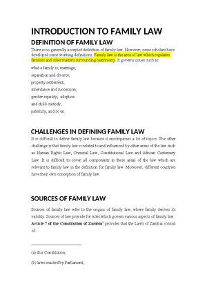 UNZA Family LAW module Distance Education - 1 CHAPTER ONE INTRODUCTION ...