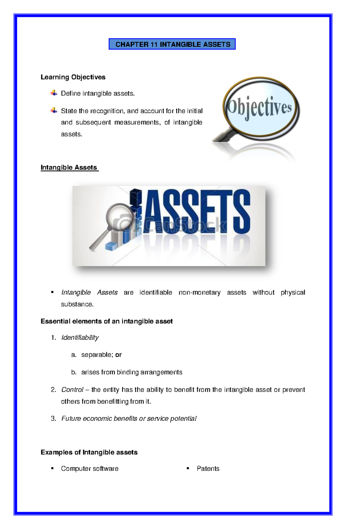 Chapter 11 Intangible Assets - CHAPTER 11 INTANGIBLE ASSETS Learning Objectives Define ...
