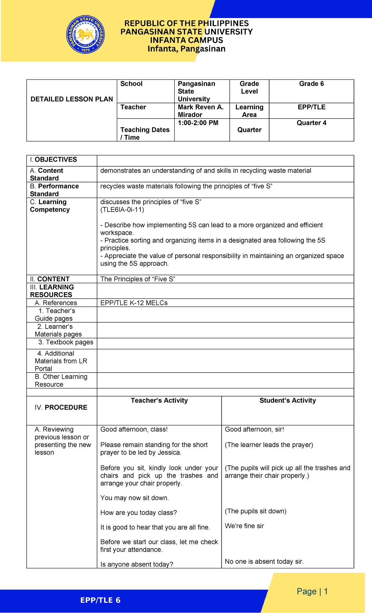 DLP Template ENG - Lesson Plan in EPP - DETAILED LESSON PLAN School ...
