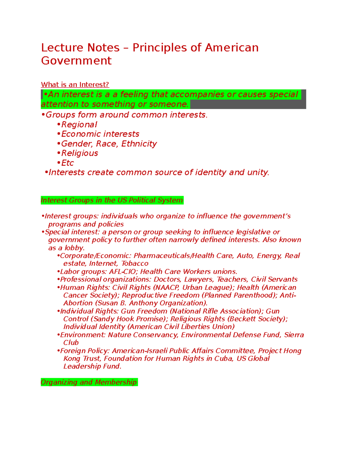 Lecture notes (9-15-22) POL - Lecture Notes – Principles of American ...