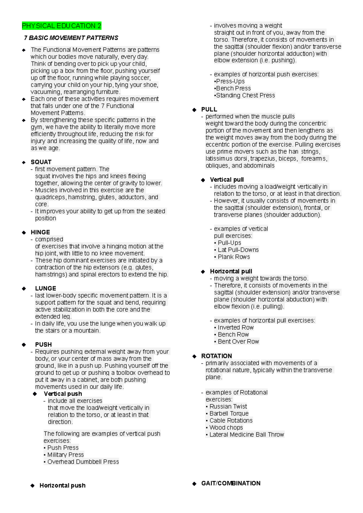 PE2- Modules - PHYSICAL EDUCATION 2 7 BASIC MOVEMENT PATTERNS The ...