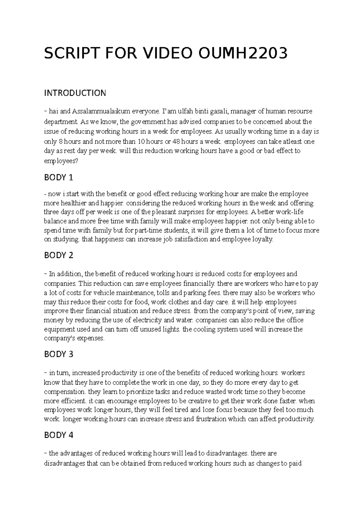 Script FOR Video OUMH2203 - SCRIPT FOR VIDEO OUMH INTRODUCTION - hai ...