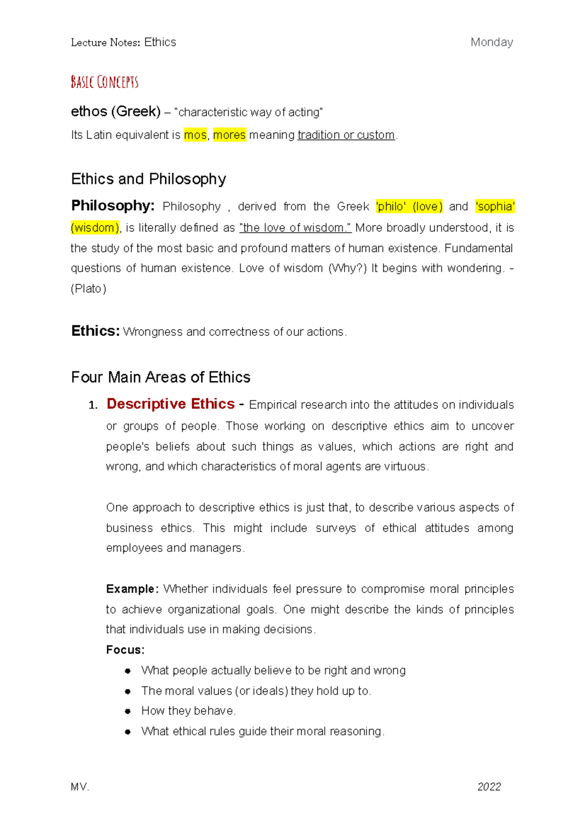 Basic Concepts Of Ethicsweek2lecture Notes Basic Concepts Ethos Greek “characteristic