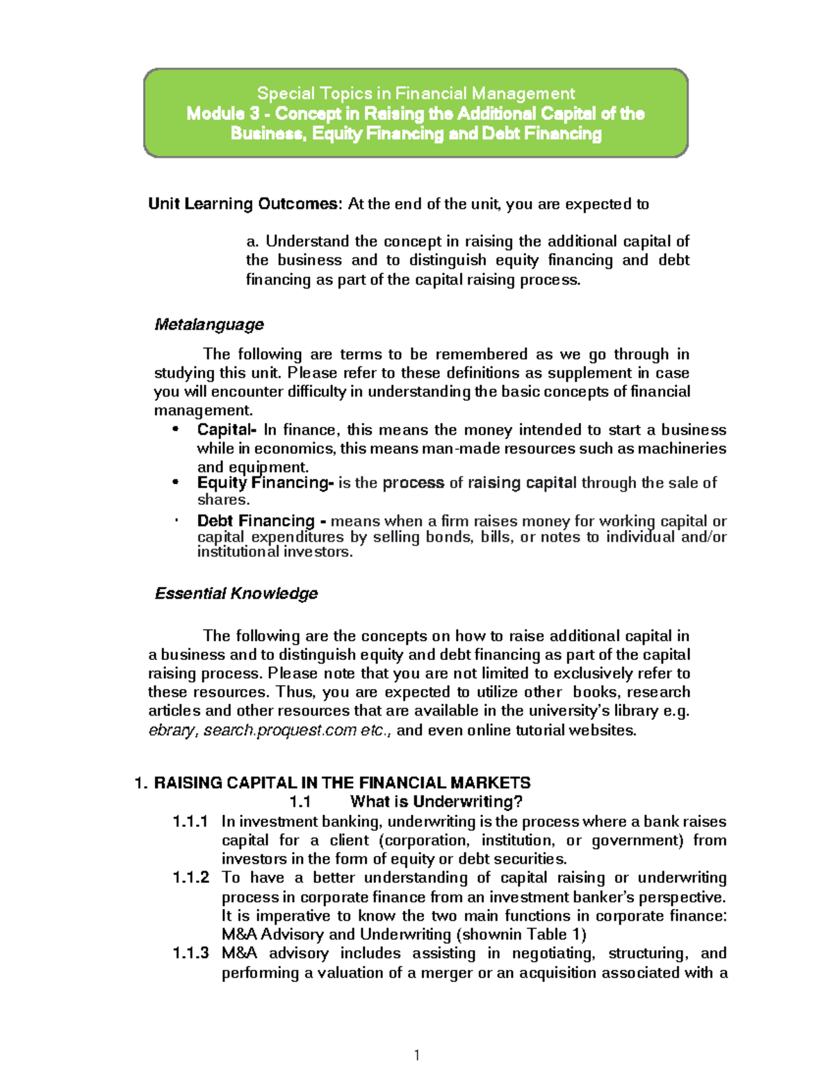Module 3 - Concept in Raising the Additional Capital of the Business ...