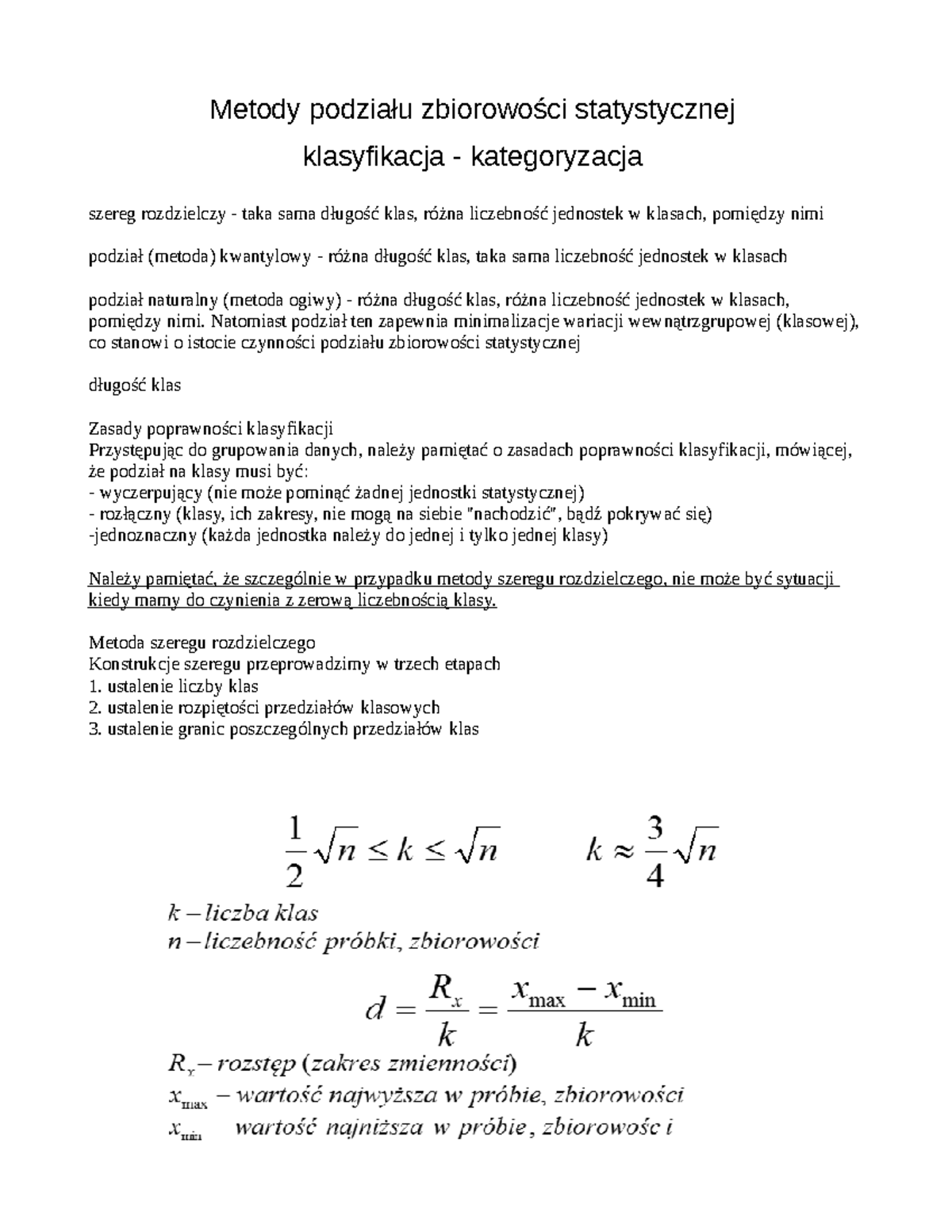 Wprowadzenie do statystyki- Metody podziału zbiorowości statystycznej ...