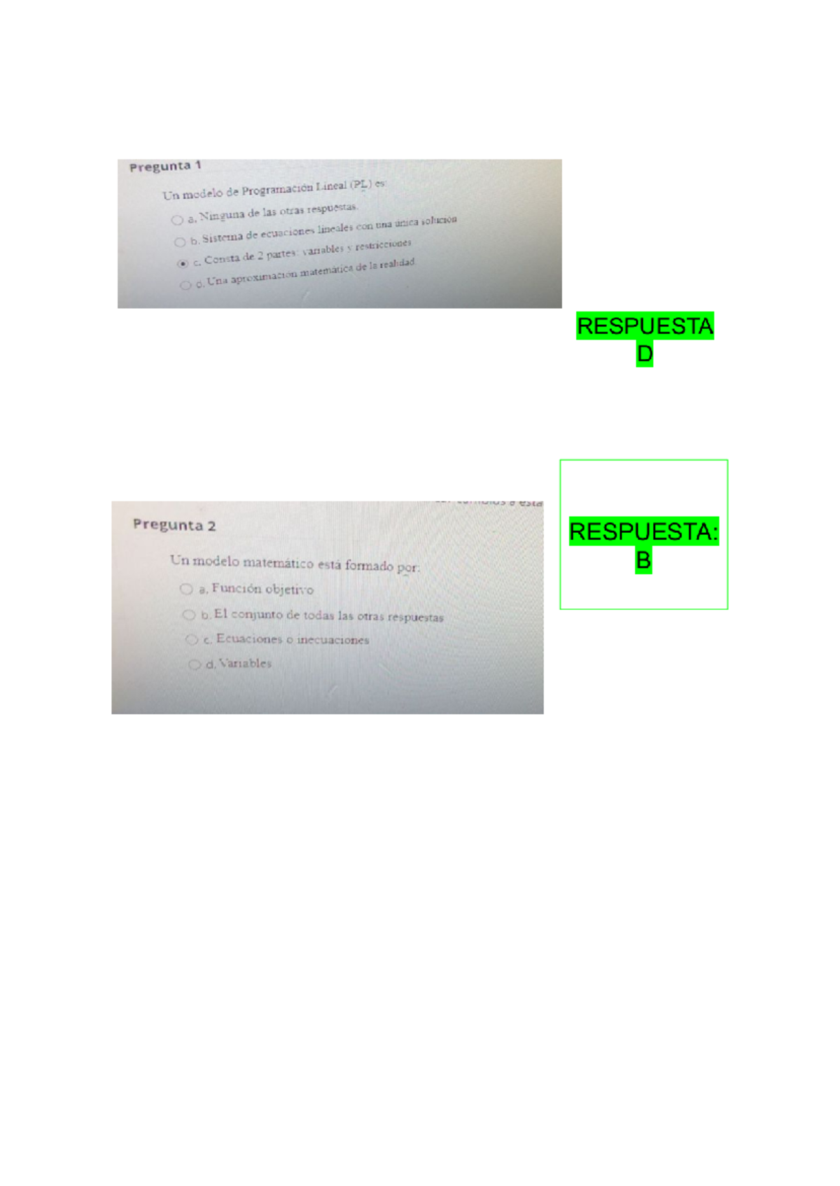 Fijas Quizz PC1 - Pregunta 1 Un modelo de Programacion Lineal (PL) es: Ninguna de las otras ...