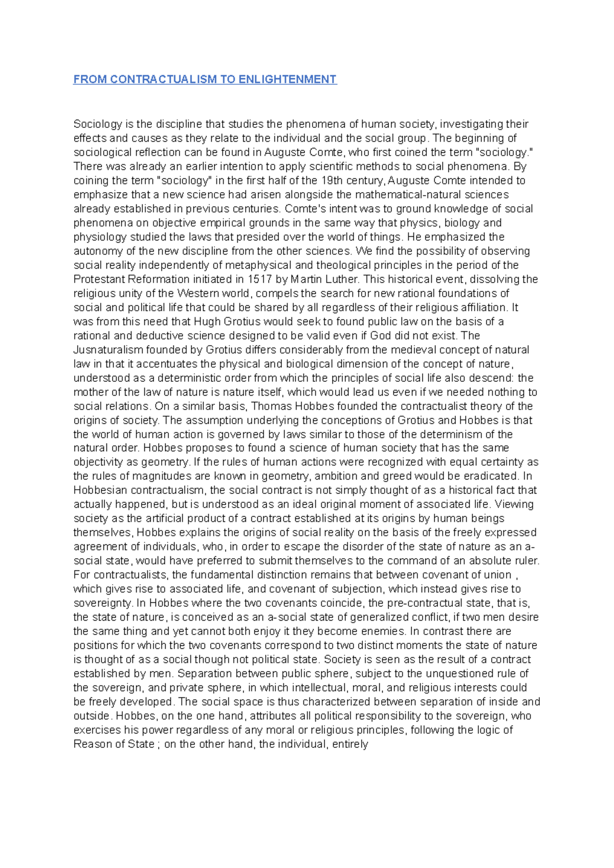 FROM Contractualism TO Enlightenment 1 - FROM CONTRACTUALISM TO ...