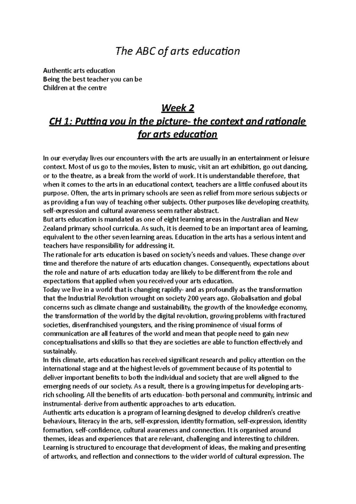 Readings - Weekly reading notes - The ABC of arts education Authentic ...