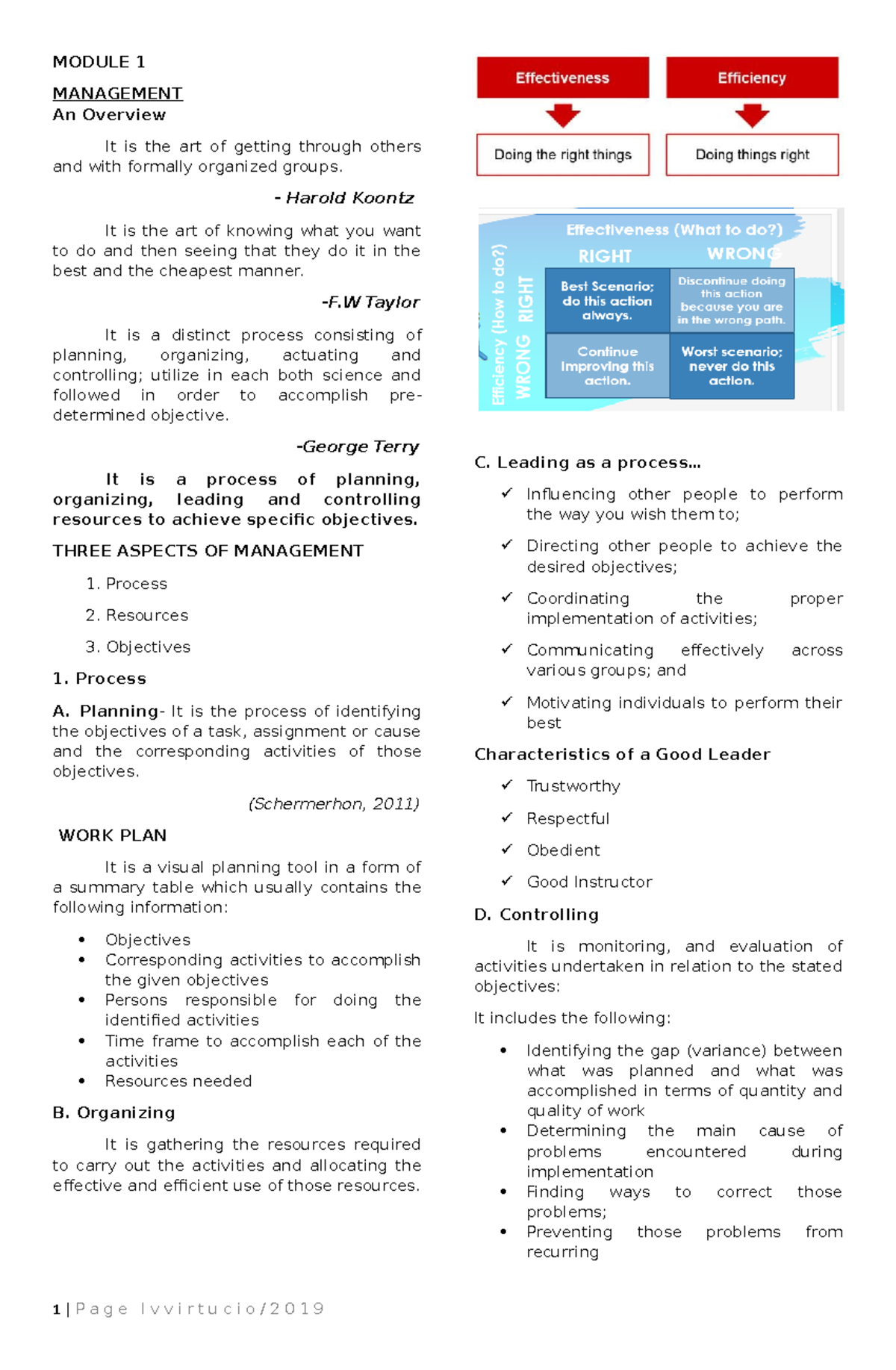 Outline- Module 1-2 - MODULE 1 MANAGEMENT An Overview It is the art of ...