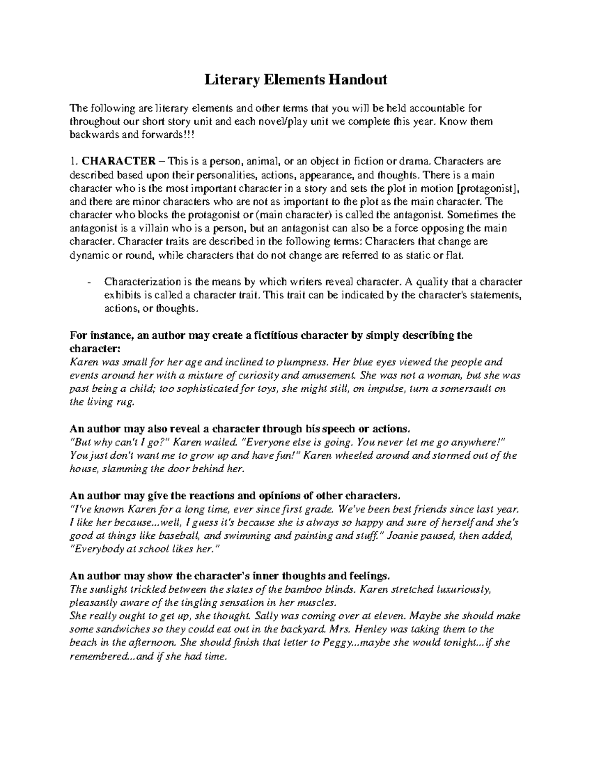 Literary-Elements-Handout - Literary Elements Handout The following are ...
