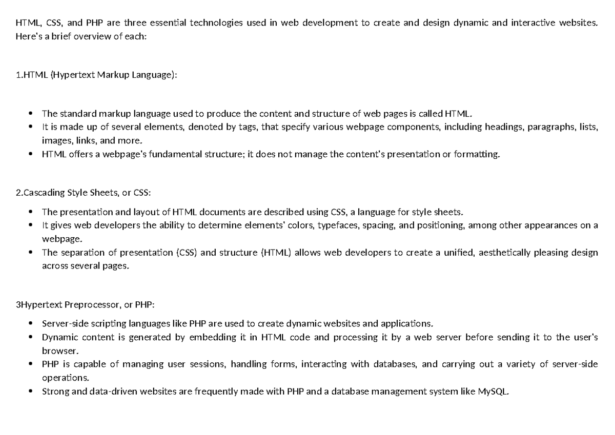 New Microsoft Word Document Html Css And Php Are Three Essential Technologies Used In Web
