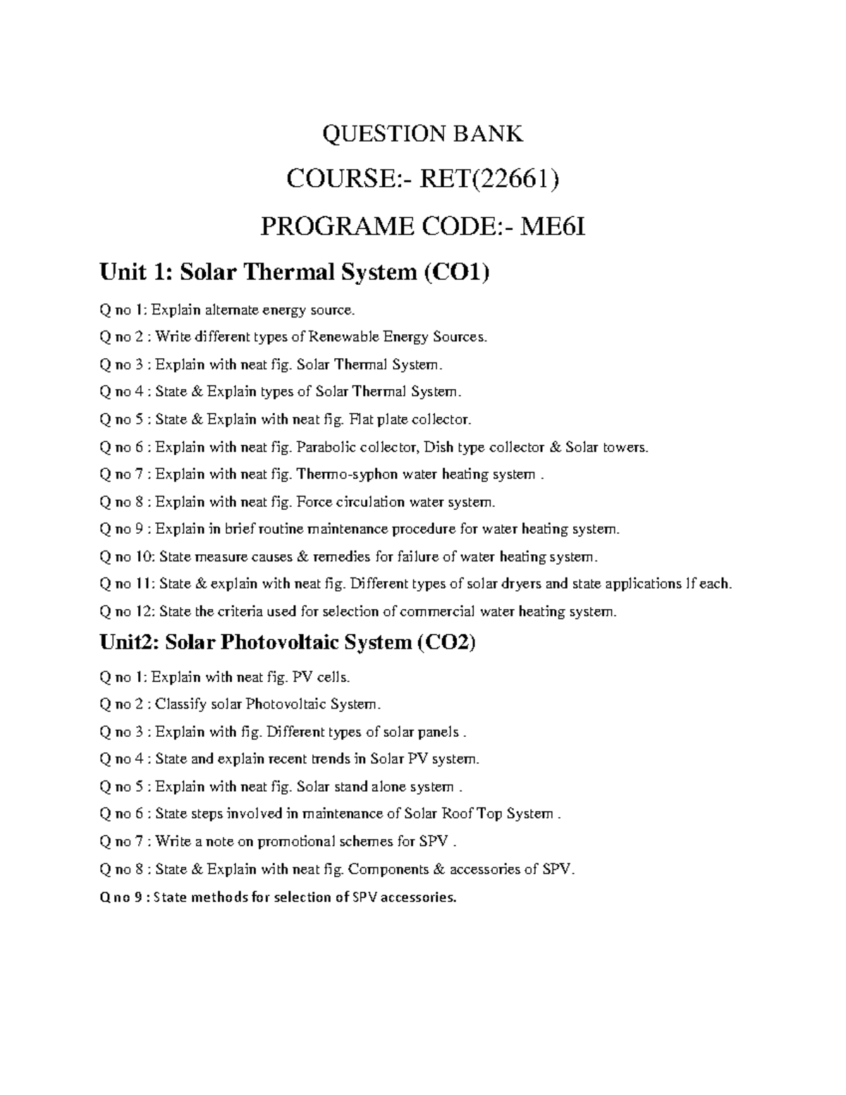 Question BANK ret 2019 20 U 1 13022020 - QUESTION BANK COURSE:- RET ...