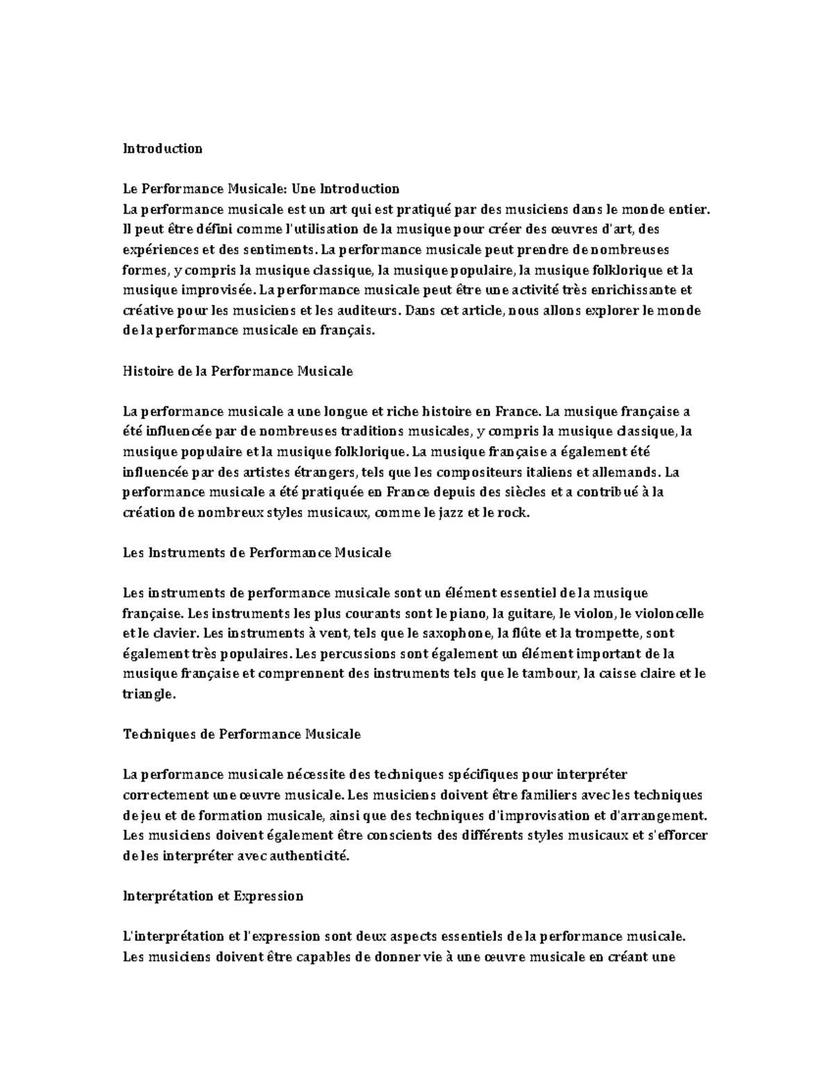 Music Performance lecture notes - Introduction Le Performance Musicale ...