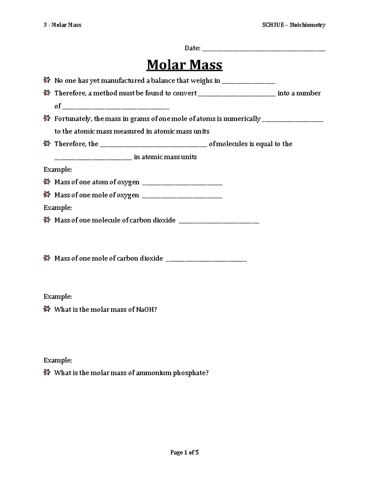 03 - Molar Mass - Notes - Date ...