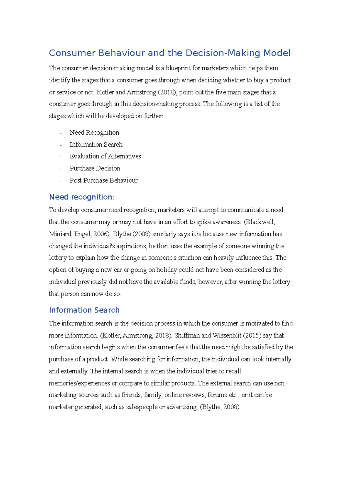 Consumer Behaviour and the Decision - Kotler and Armstrong (2018 ...