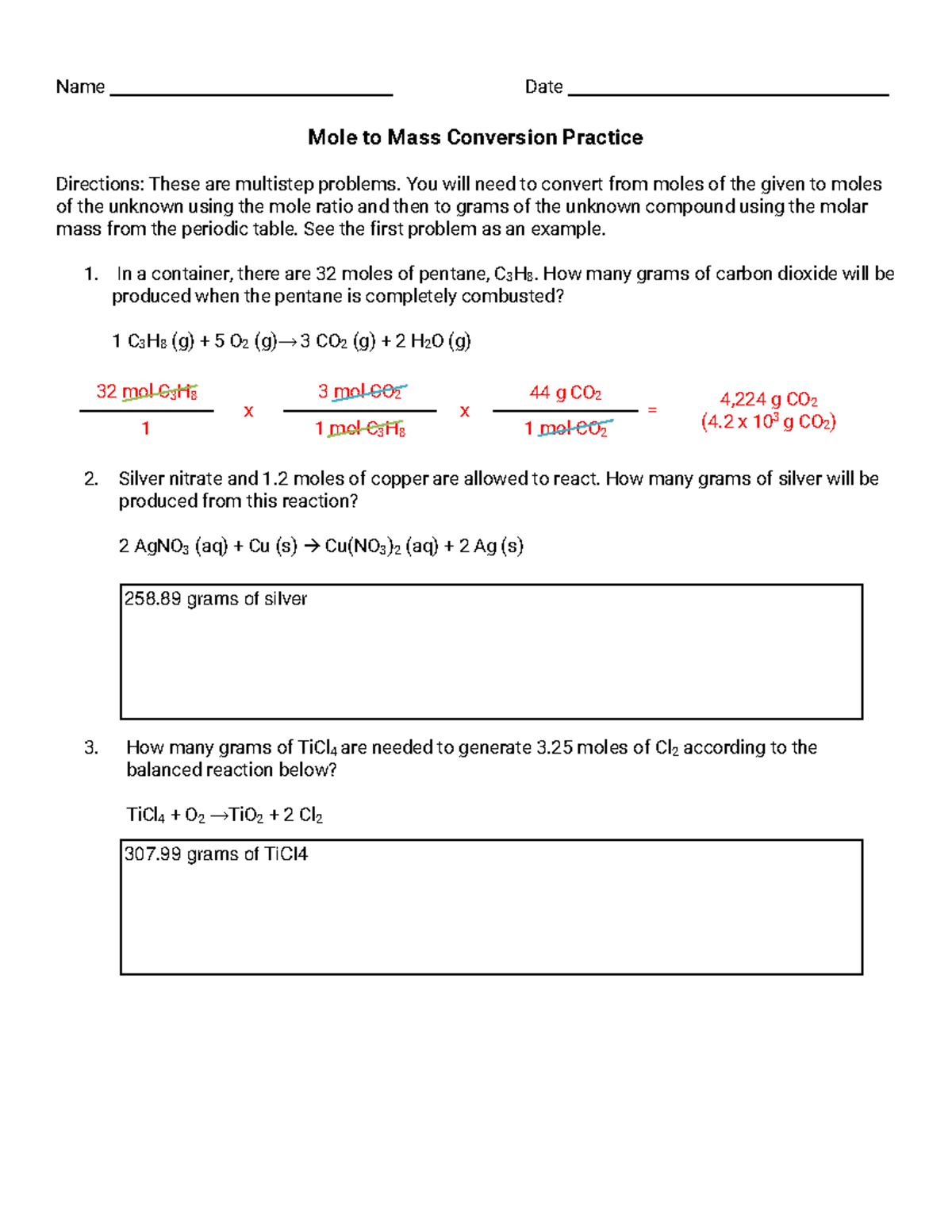 Mole cheat sheet - Name Date Mole to Mass Conversion Practice ...