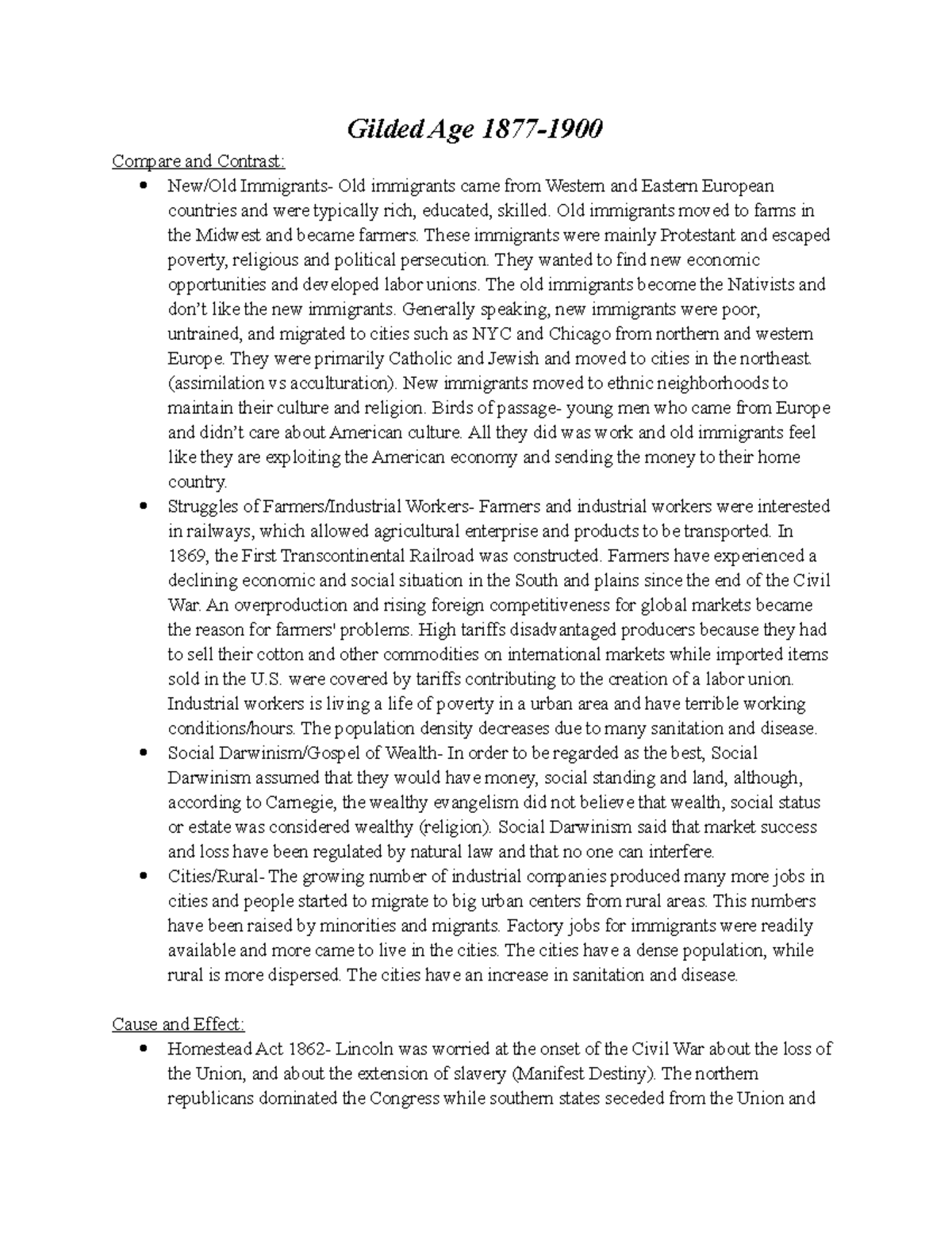Gilded Age 1877-1900 - Homework - Gilded Age 1877- Compare and Contrast ...
