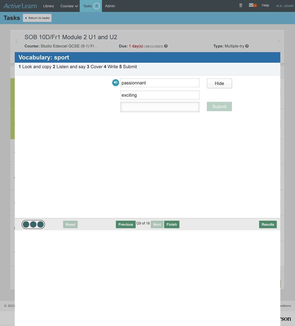 Task Details Active Learn - 1 Help Tasks Return to tasks Library Courses Tasks 1 Admin Hi K ...