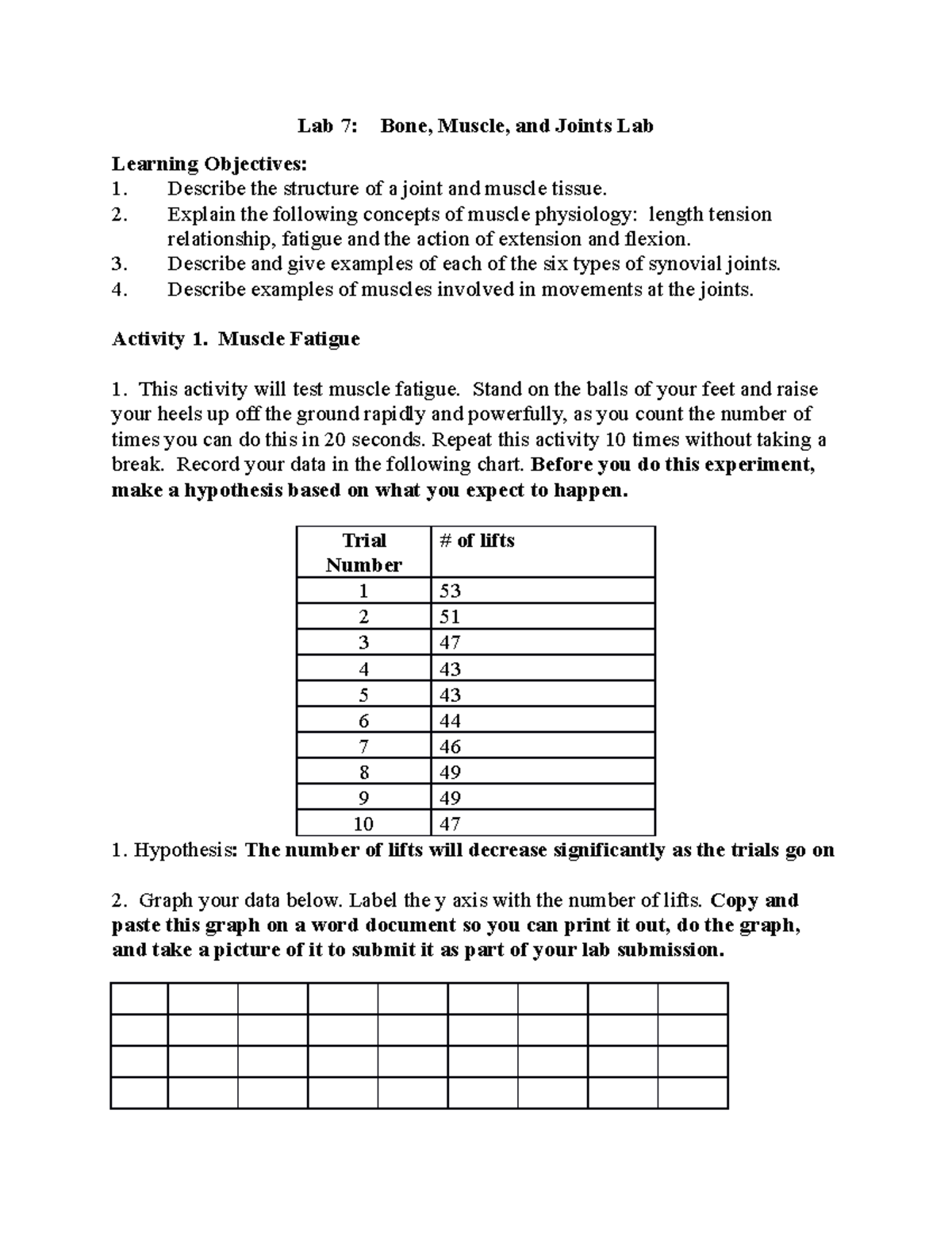 Lab 7 Bones, Joints, Muscles - Lab 7: Bone, Muscle, and Joints Lab ...