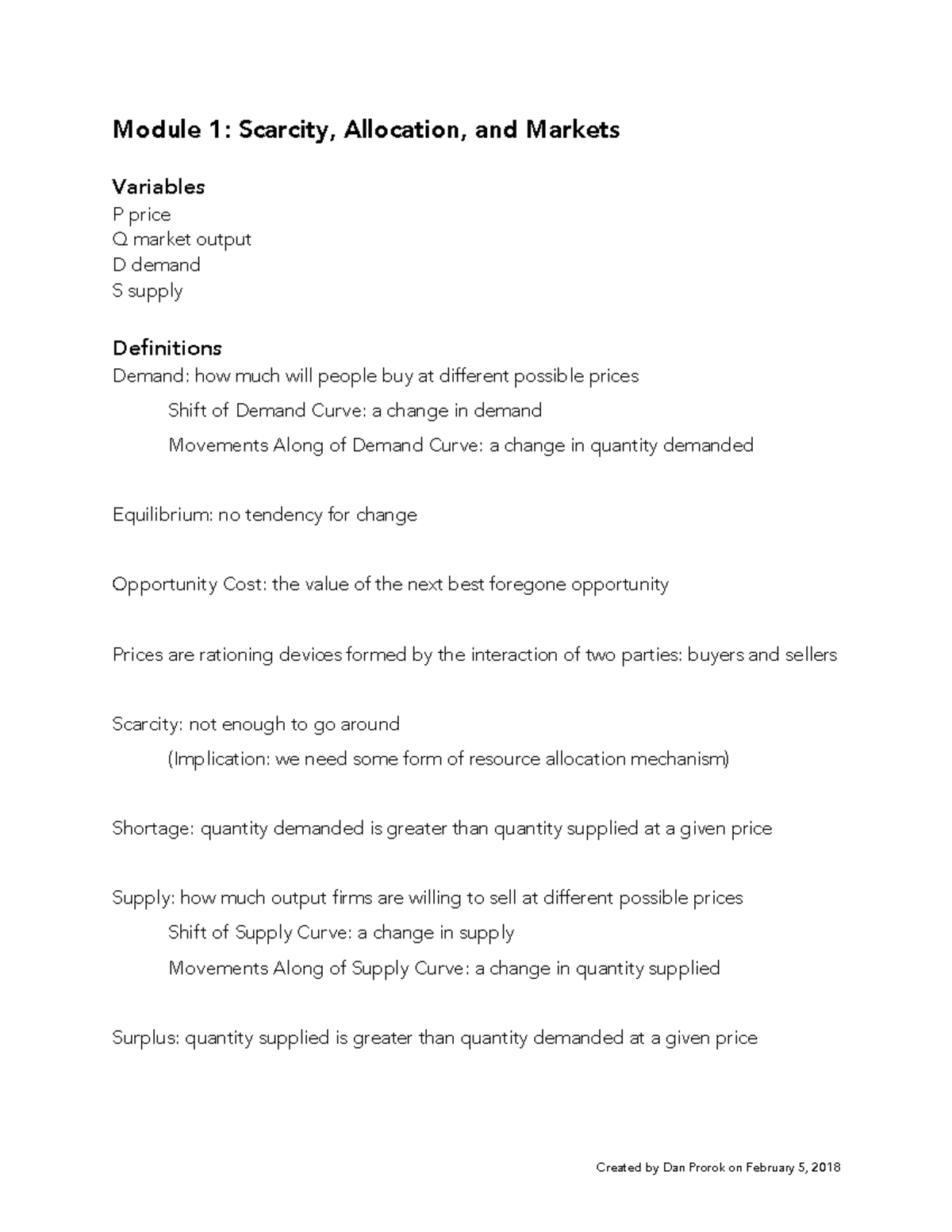 Microeconomics Equation Summary Sheets (Modules 1-3) - Module 1 ...
