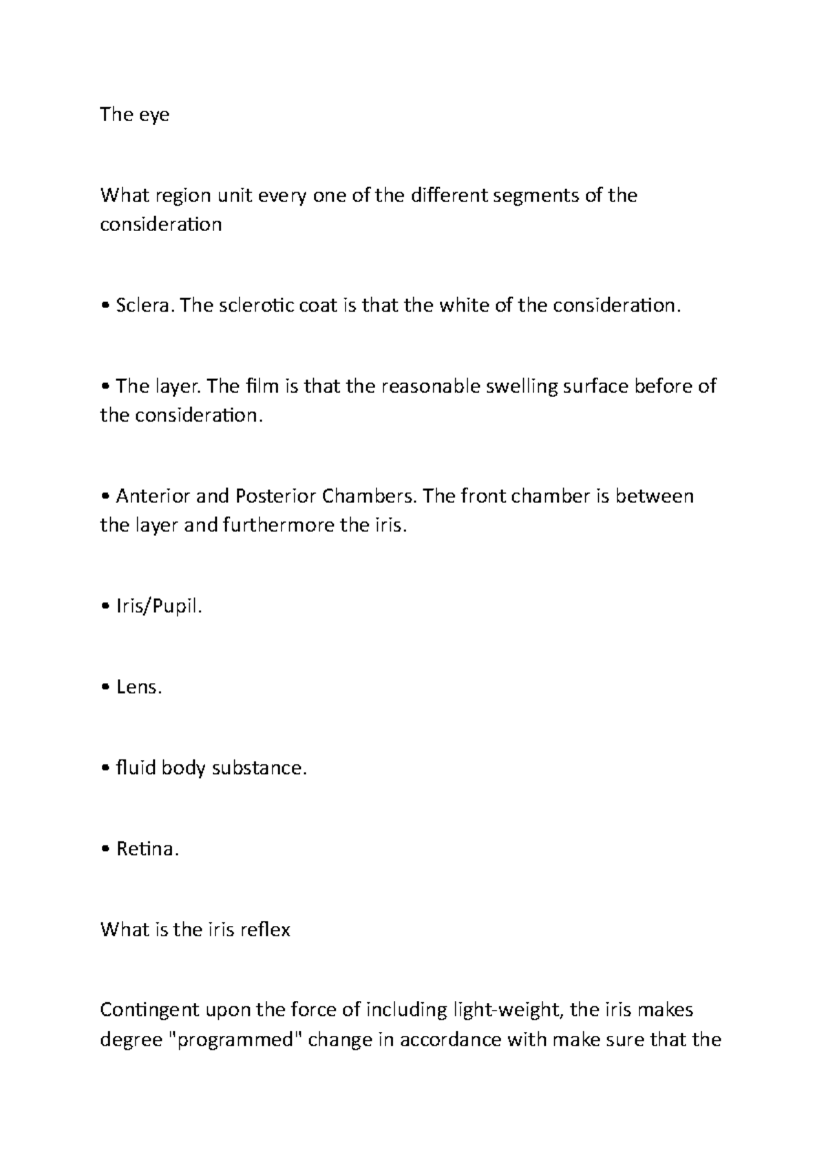 The eye - NOTES on The eye GSCE - The eye What region unit every one of ...