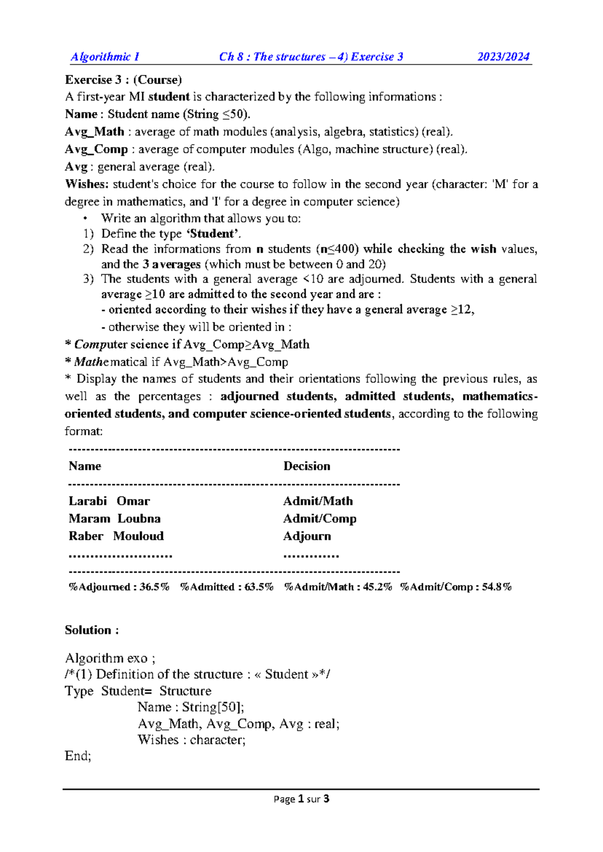 4) The Structure - Exercise 3 - Algorithmic I Ch 8 : The structures – 4 ...