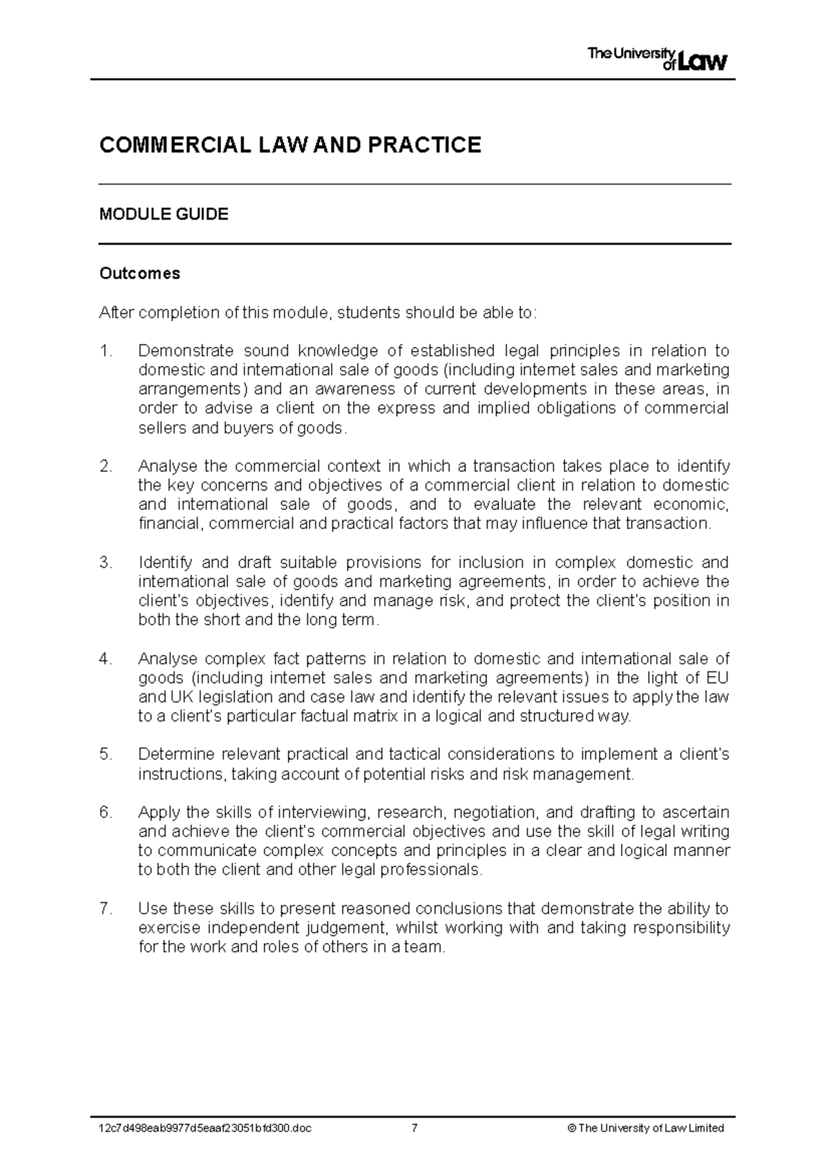 2223 comm ce01 module guide - COMMERCIAL LAW AND PRACTICE MODULE GUIDE ...