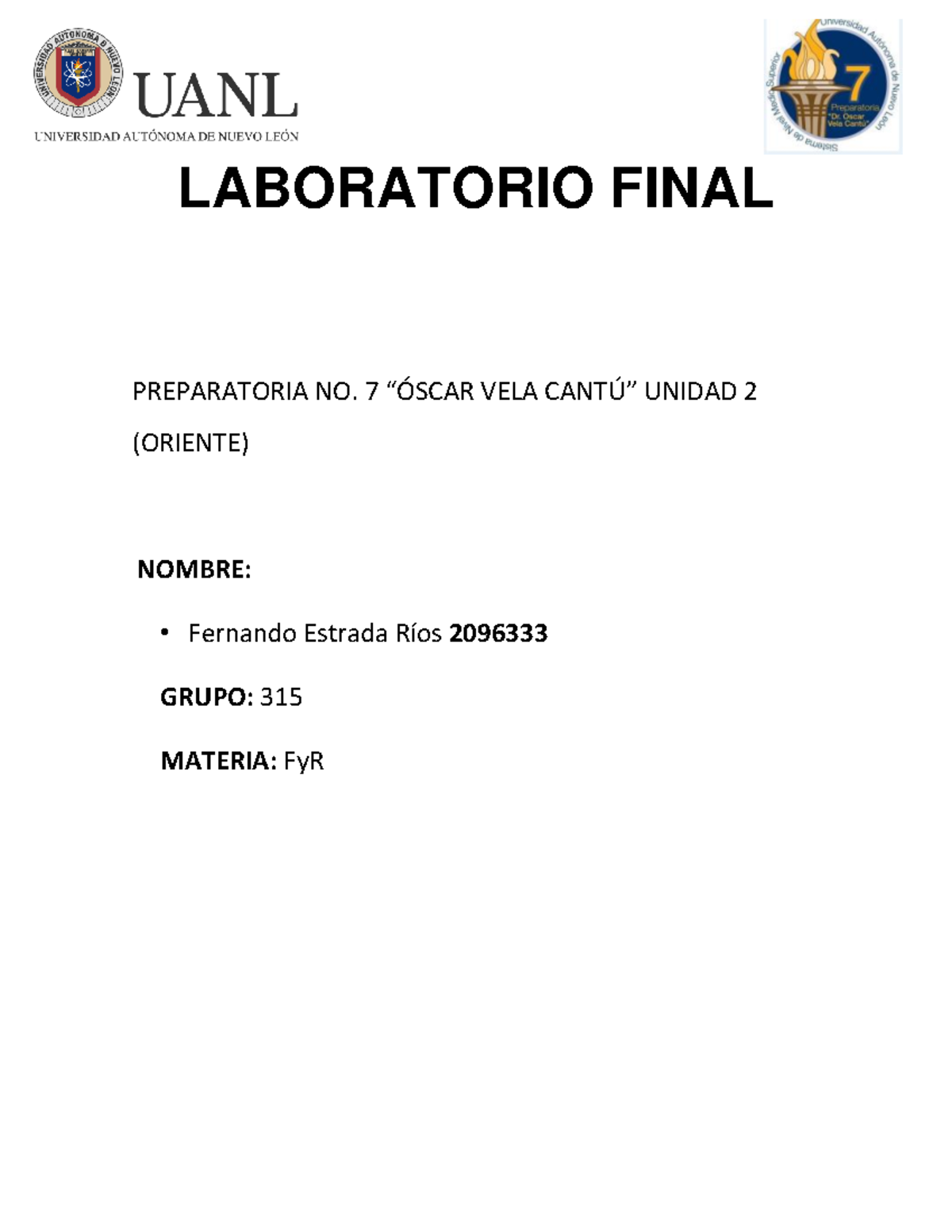 LABORATORIO Final Funciones y relaciones - LABORATORIO FINAL PREPARATORIA NO. 7 “ÓSCAR VELA ...