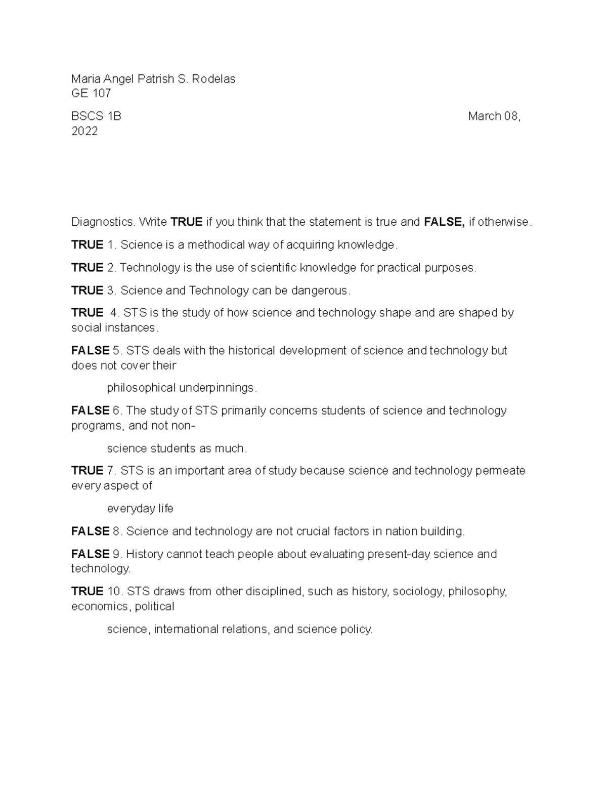 .1 exercise - .1 eee - Maria Angel Patrish S. Rodelas GE 107 BSCS 1B ...