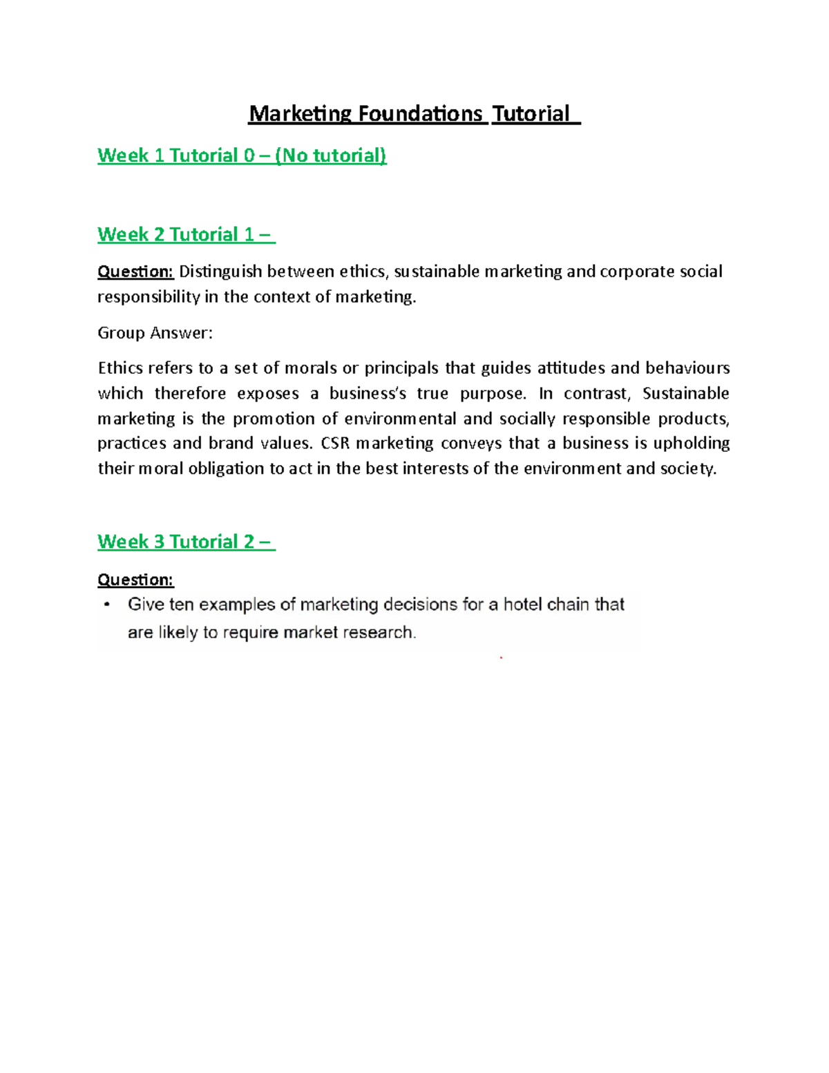 Marketing Foundations - Tutoria Wk 1 - 3 Notes - Marketing Foundations ...