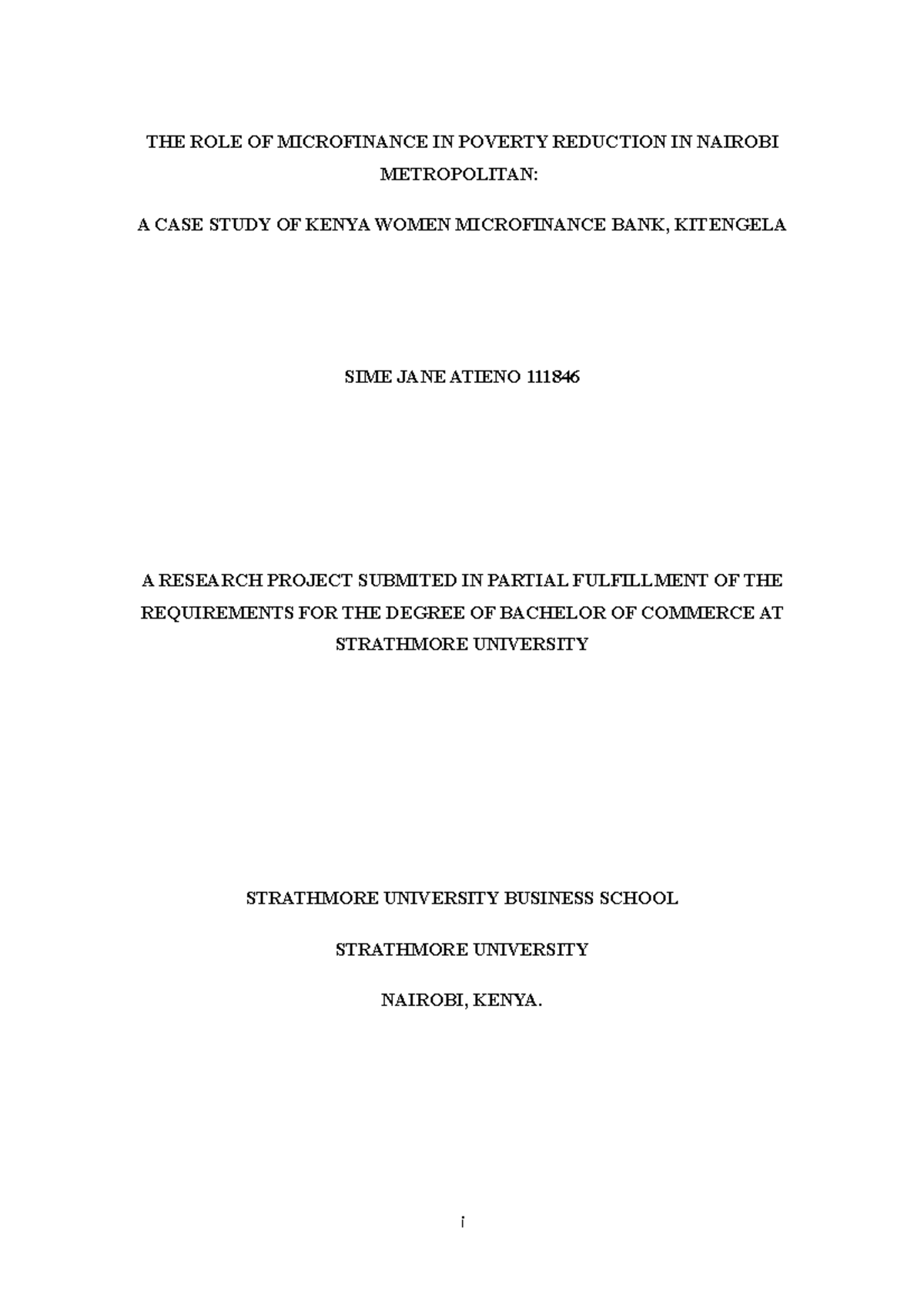 JANE Project - THE ROLE OF MICROFINANCE IN POVERTY REDUCTION IN NAIROBI ...