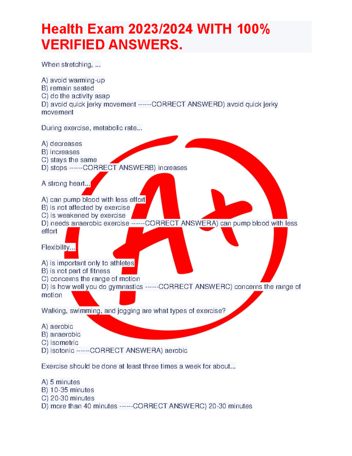 Health EXAM-6 - The documents contain detailed questions and answers in ...