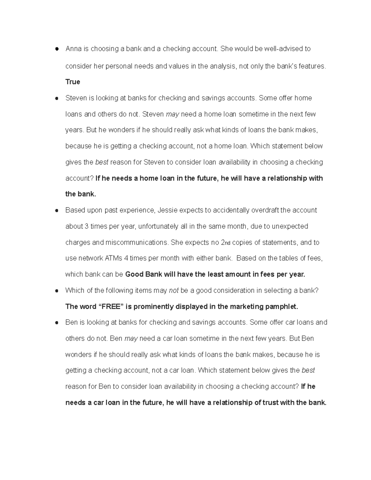 Selecting a Bank - You can use this for notes. - Anna is choosing a ...