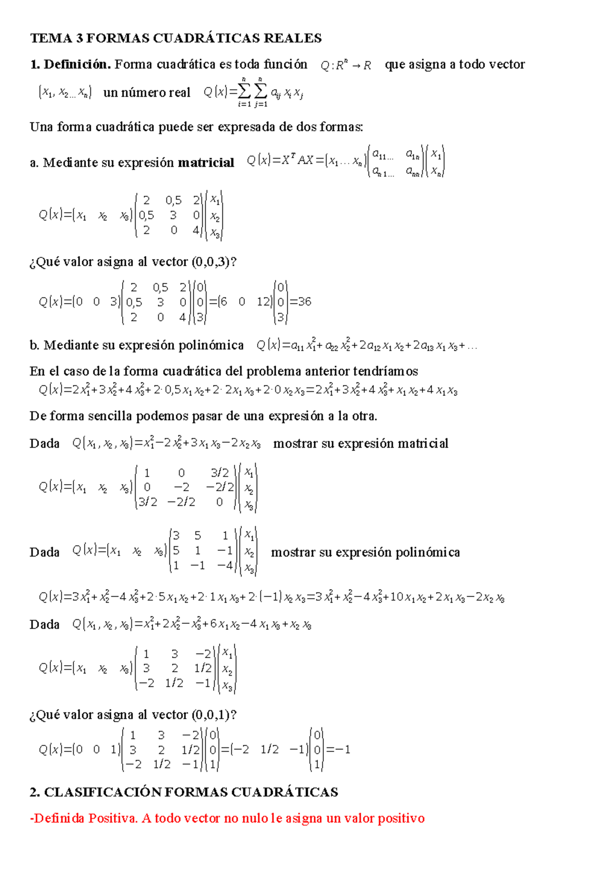 Semana 1 - Apuntes 1 - TEMA 3 FORMAS CUADRÁTICAS REALES 1. Definición ...