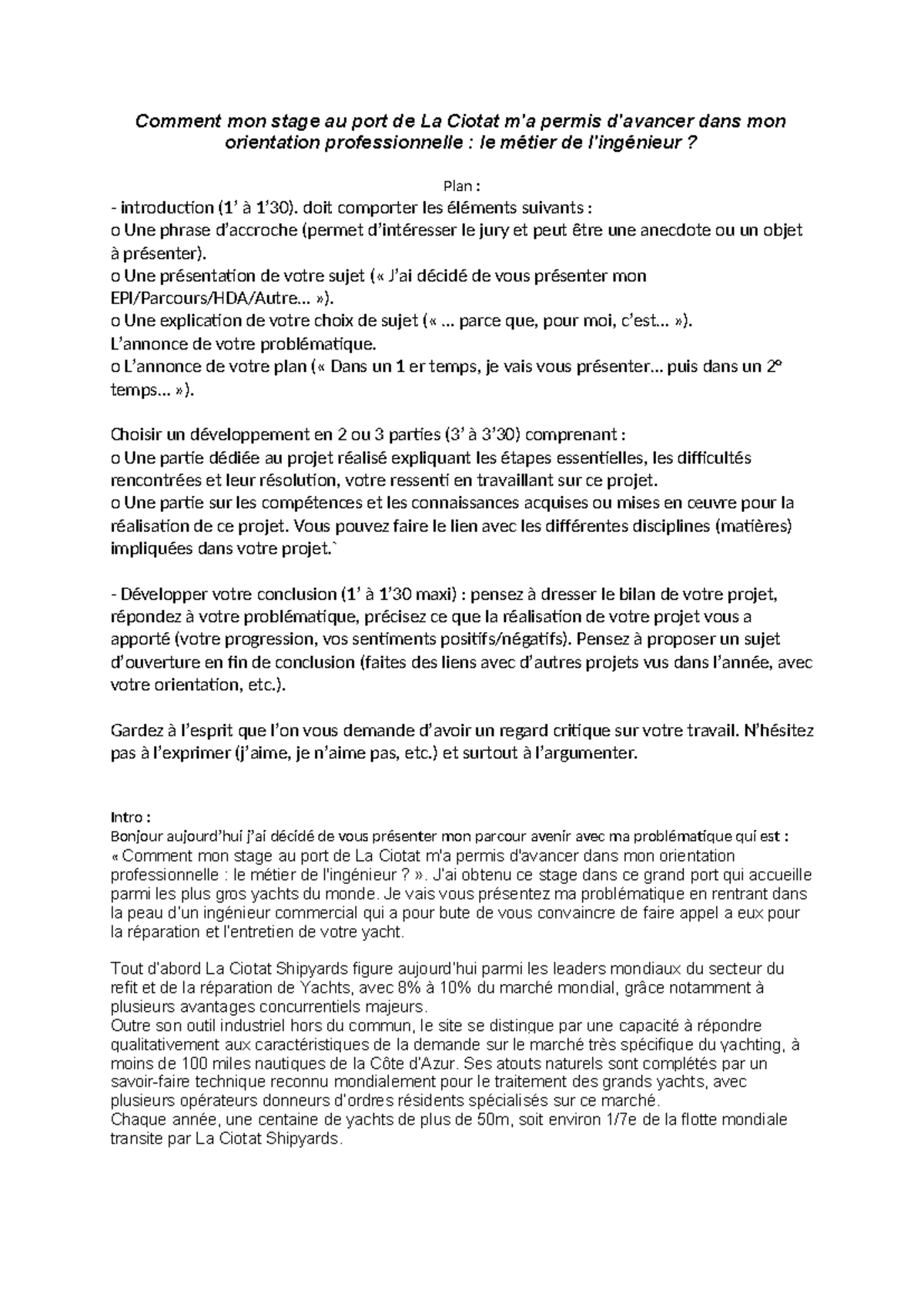 Oral brevet - Comment mon stage au port de La Ciotat m'a permis d'avancer dans mon orientation ...