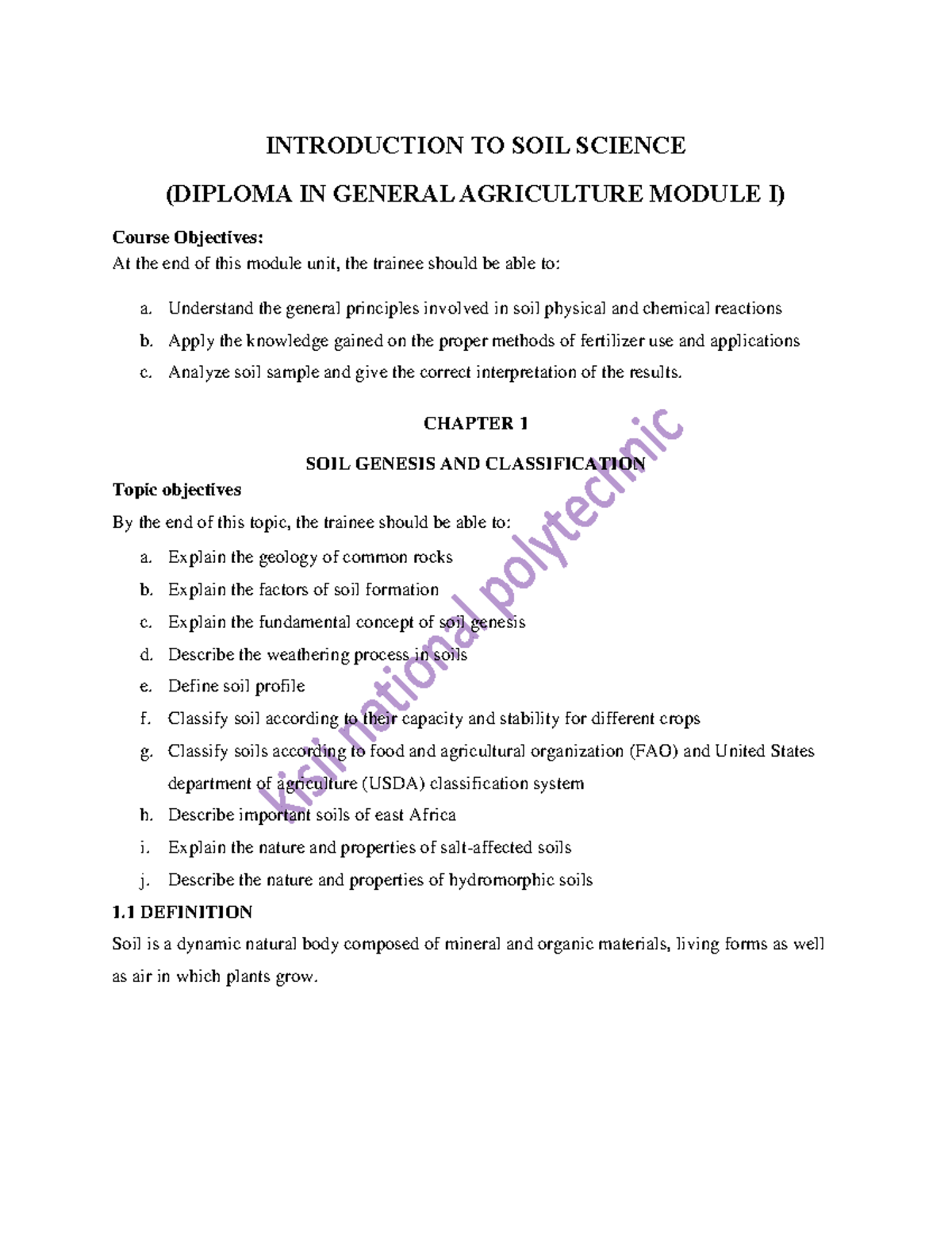 Introduction to Soil Science Notes - INTRODUCTION TO SOIL SCIENCE ...