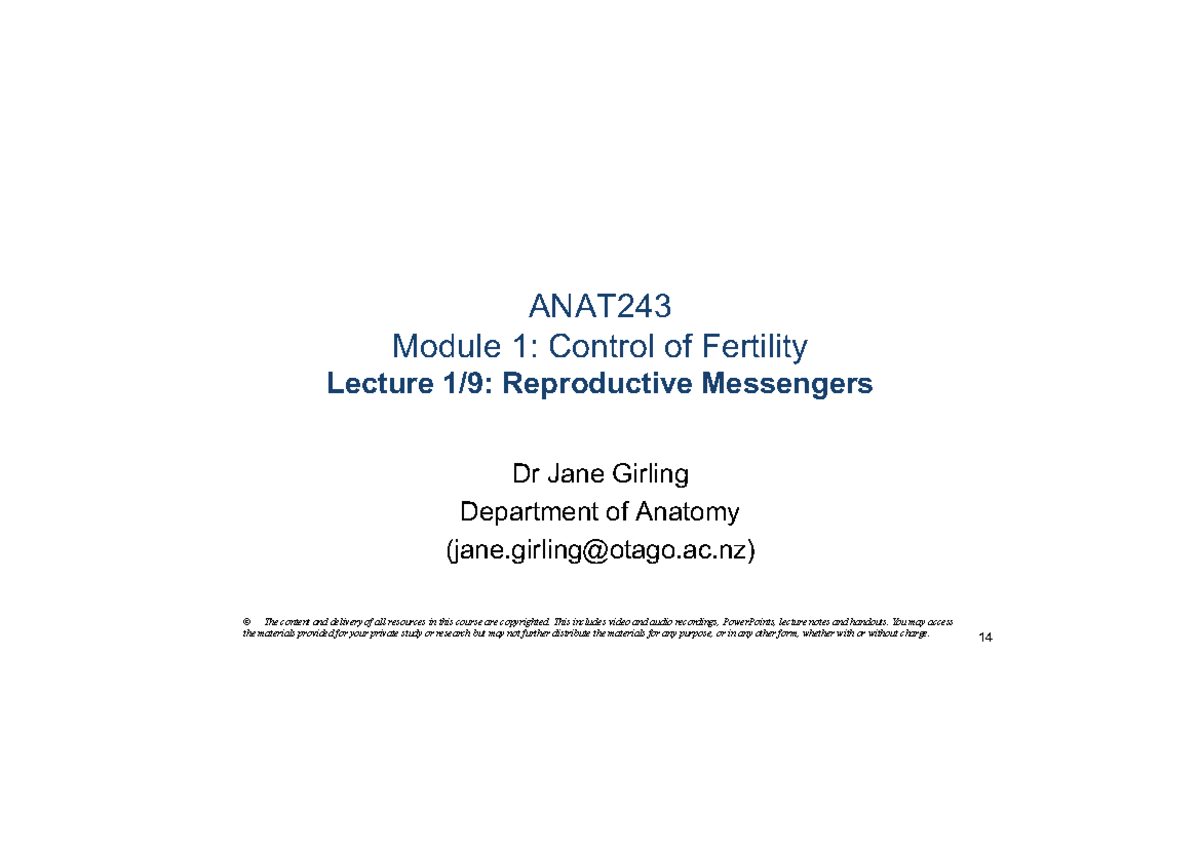 ANAT Repro L1 - MODULE 1 LECTURE 1 - ANAT Module 1: Control of ...